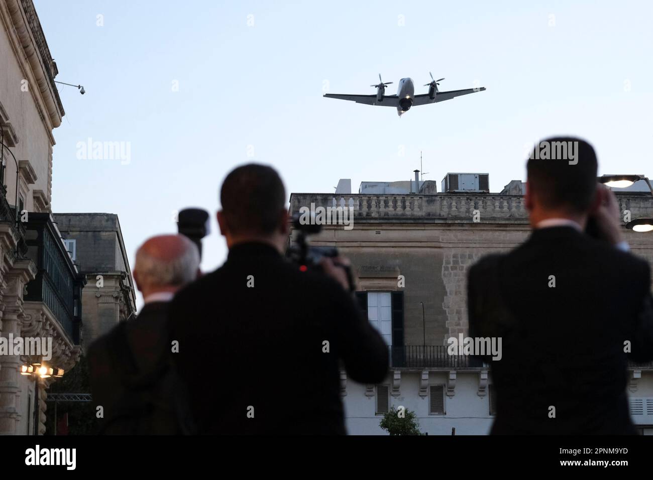 Valletta, Malta. 19th Apr, 2023. An aircraft flies over the sky during ...
