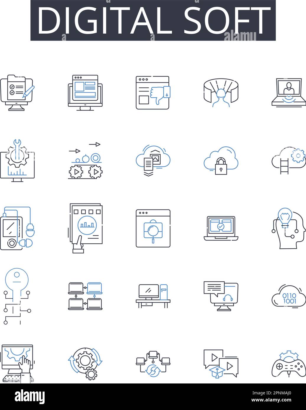 Digital soft line icons collection. Electronic silky, Virtual smooth ...