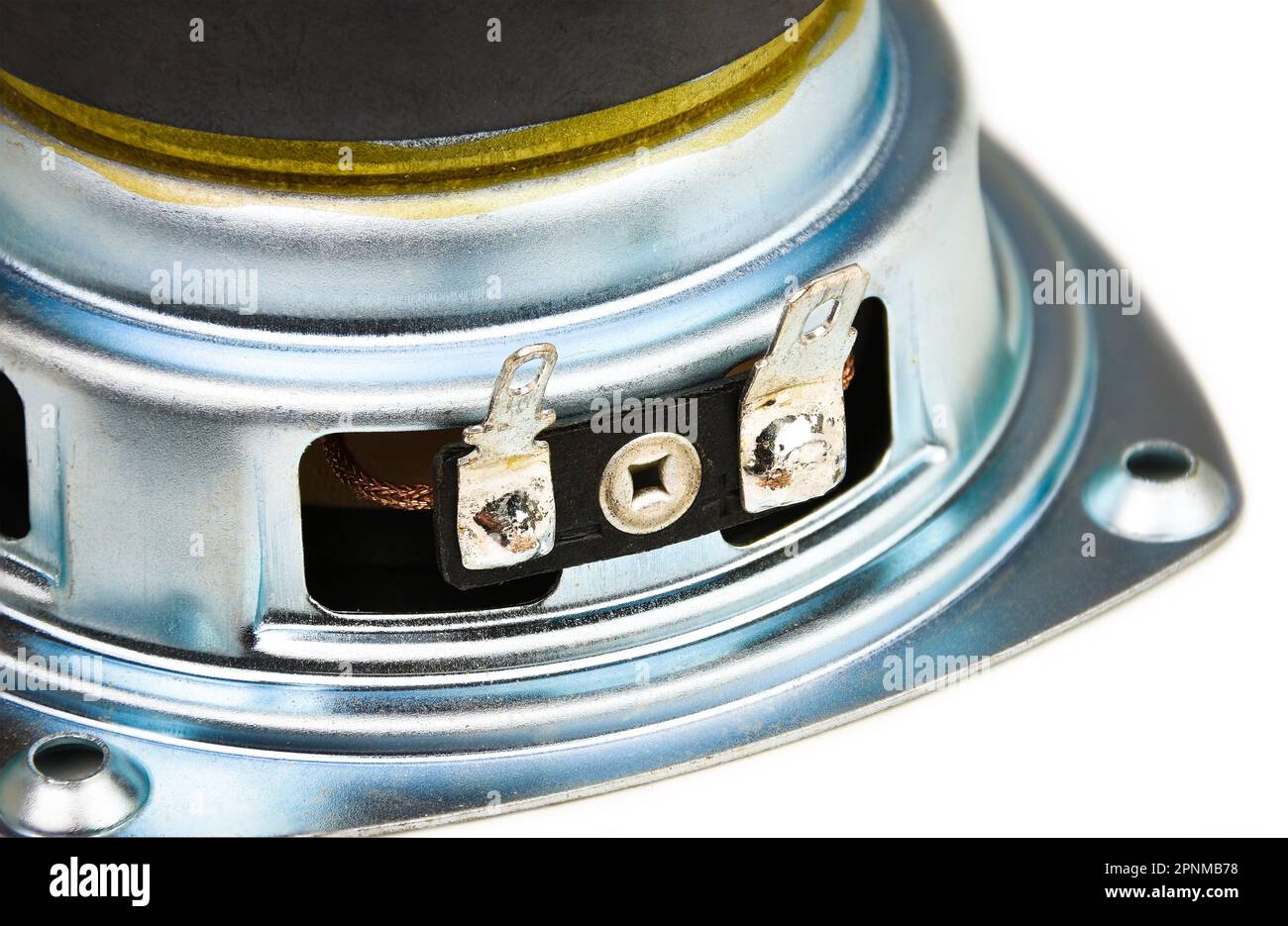 Close up of speaker lead wire connector of loudspeaker, Electronics ...