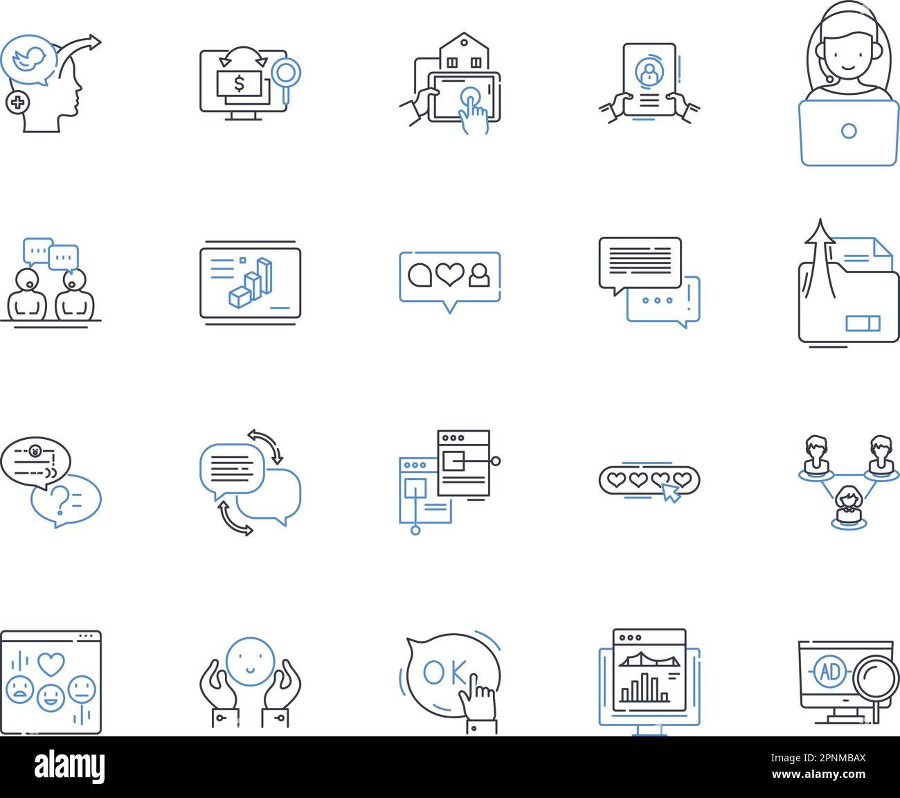 Mobile advertising line icons collection. Adtech, App, Banner ...