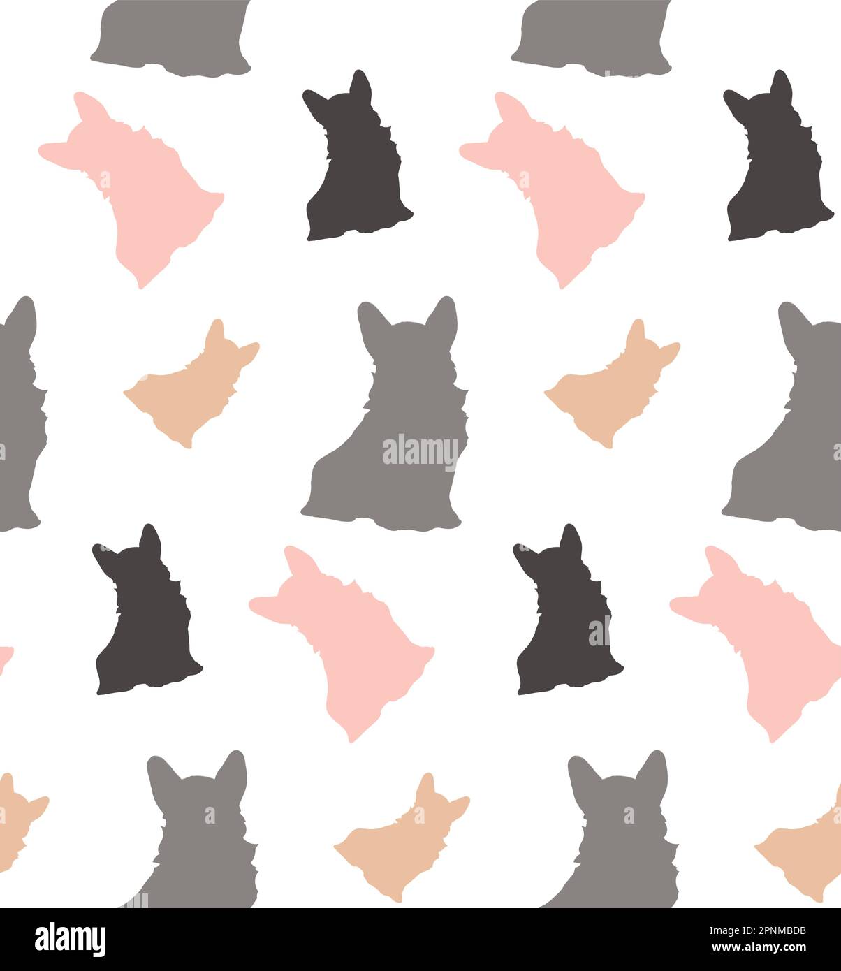 Corgi dog seamless vector pattern. Pink, yellow, gray and dark dog ...