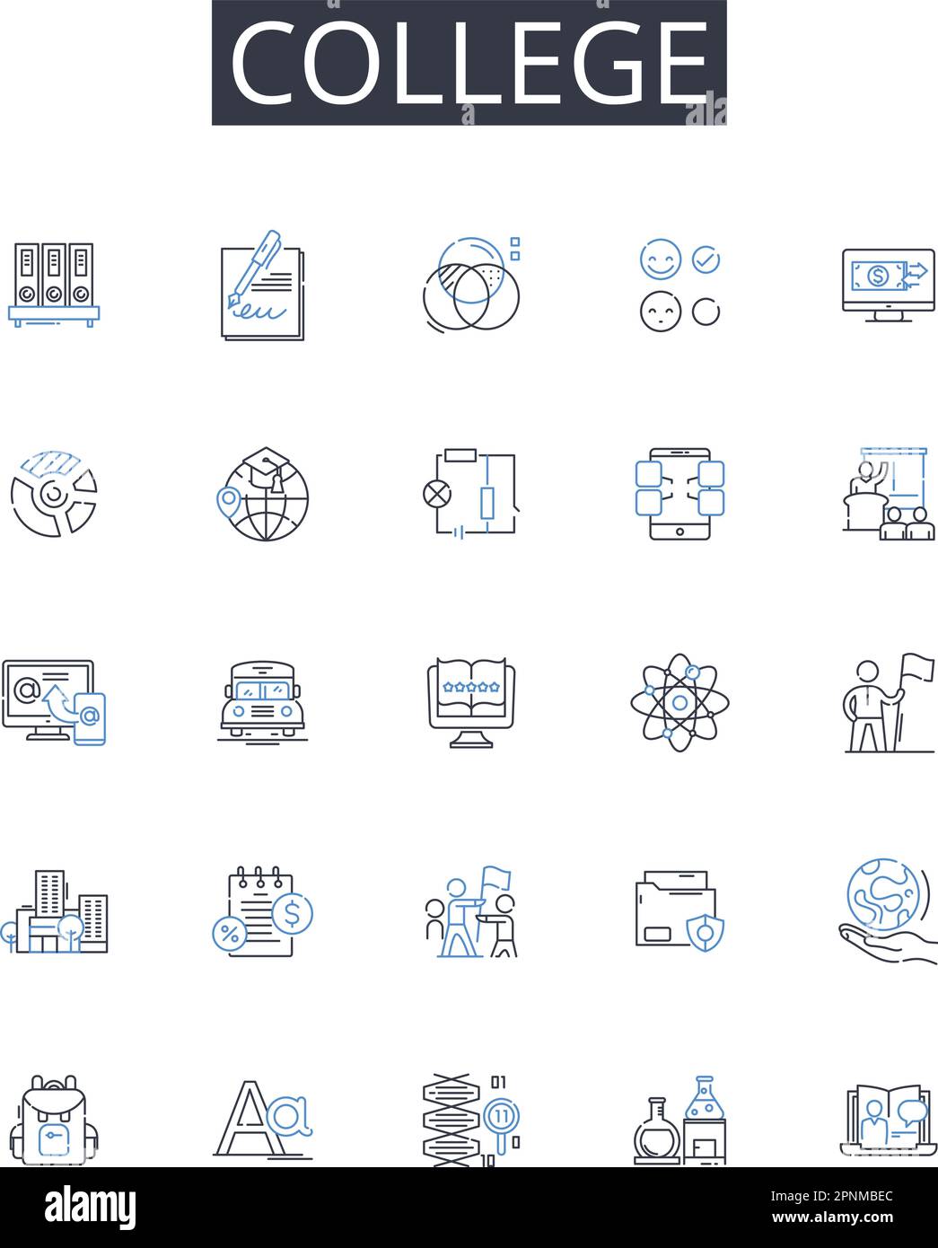 College line icons collection. University, Institute, Academy, School, Campus, Learning ...