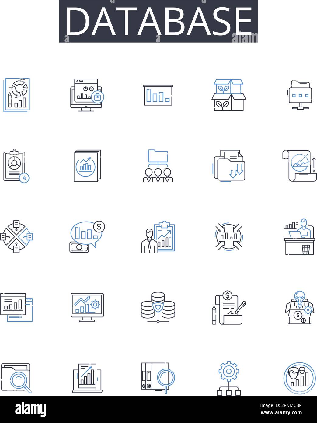 Database Line Icons Collection Data Storage System Data Management Software Digital