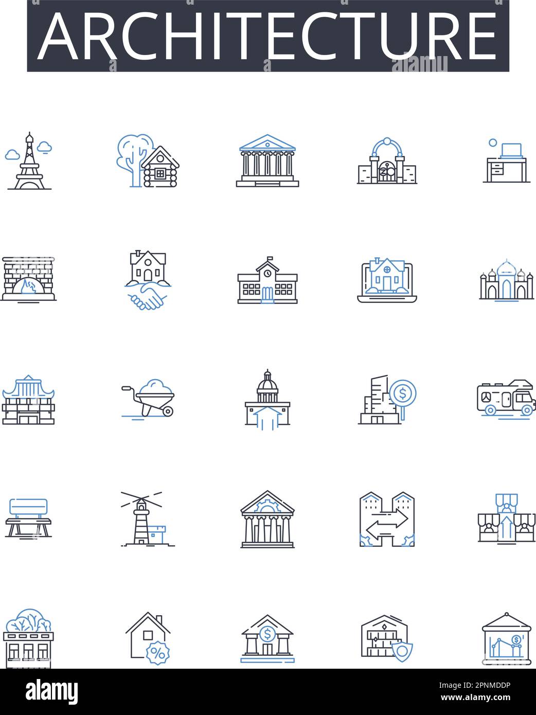 Architecture Line Icons Collection Engineering Building Designing