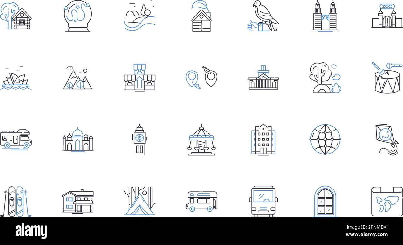 Tourism enterprise line icons collection. Adventure, Hospitality ...