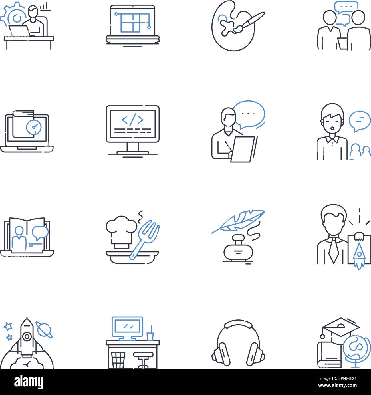 Social media manager line icons collection. Strategy, Content ...