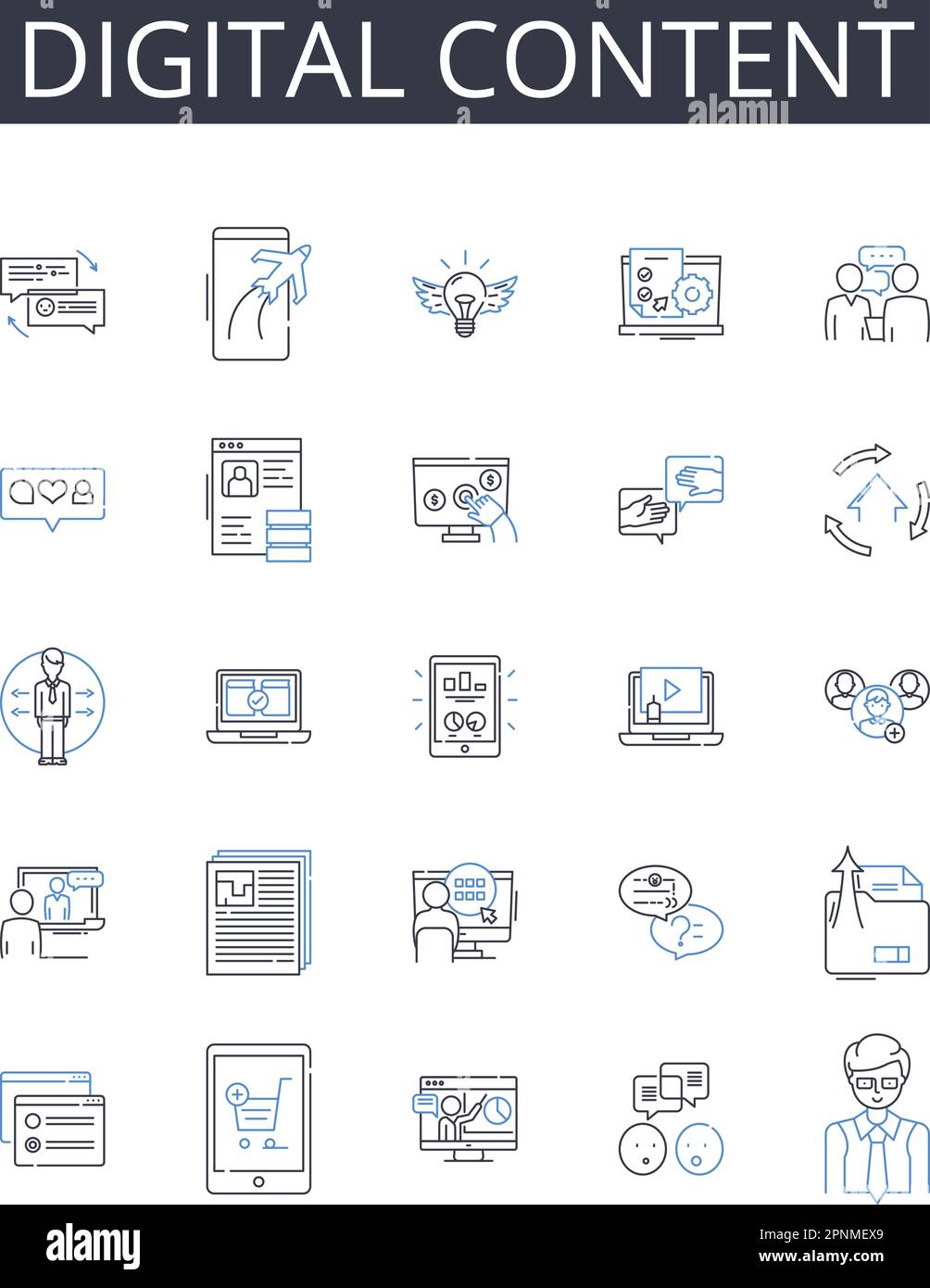 Digital content line icons collection. Online presence, Electronic ...