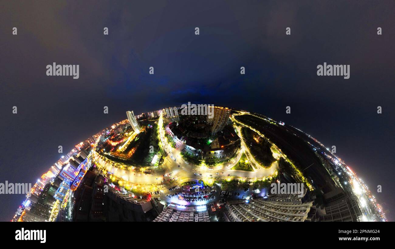 KORLA, CHINA - APRIL 19, 2023 - Night view of Korla city after rain in ...