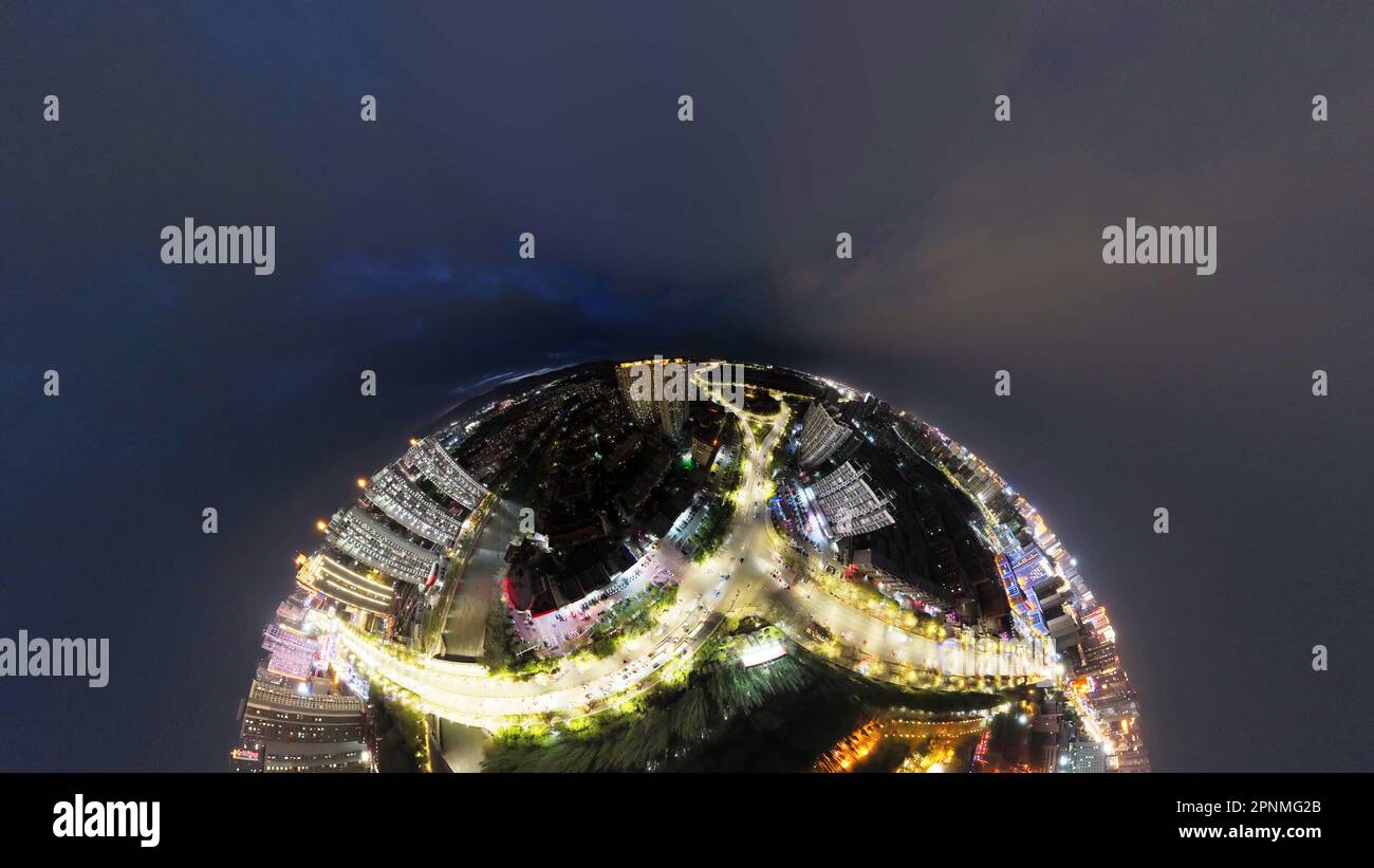 KORLA, CHINA - APRIL 19, 2023 - Night view of Korla city after rain in ...