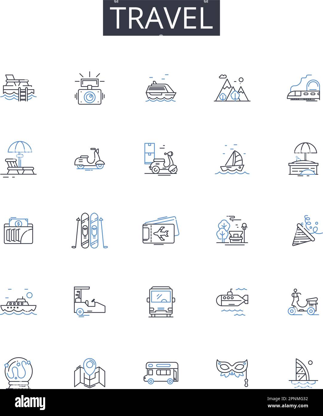 Travel line icons collection. Journey, Voyage, Trek, Expedition ...