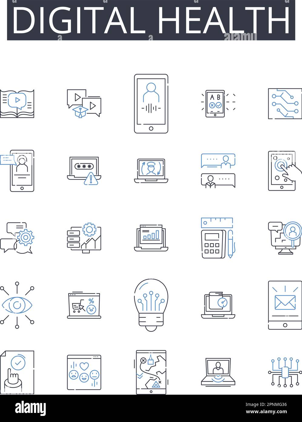 Digital health line icons collection. E-commerce, Social media, Mobile ...