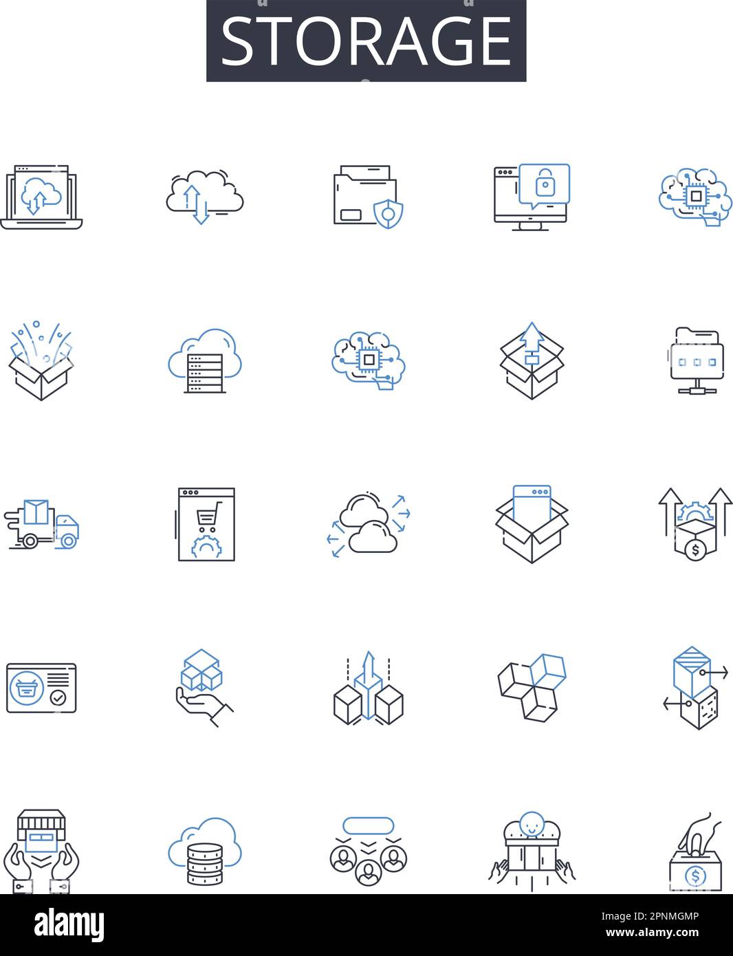 Storage line icons collection. Preservation, Safekeeping, Hoarding, Storing, Stockpiling ...