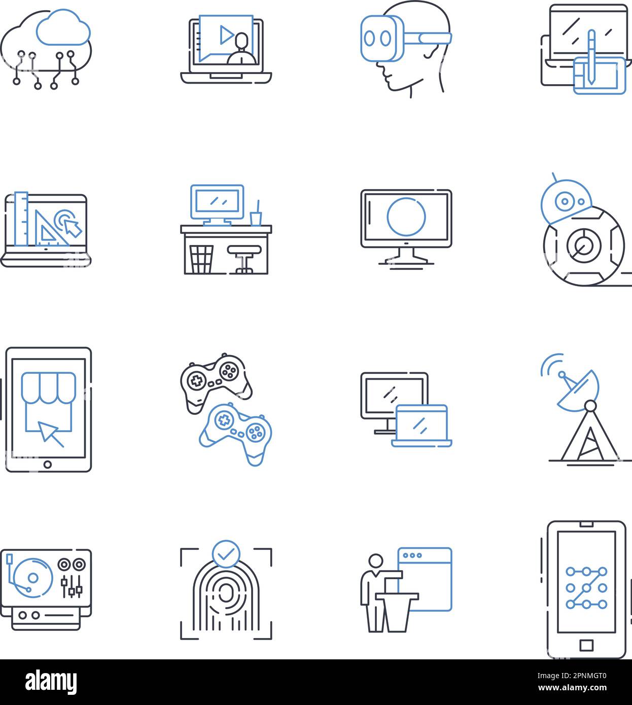 Computer Peripherals Line Icons Collection Keyboard Mouse Monitor Headset Printer Scanner