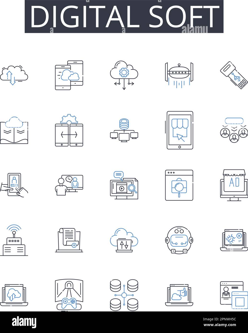 Digital soft line icons collection. Electronic silky, Virtual smooth ...