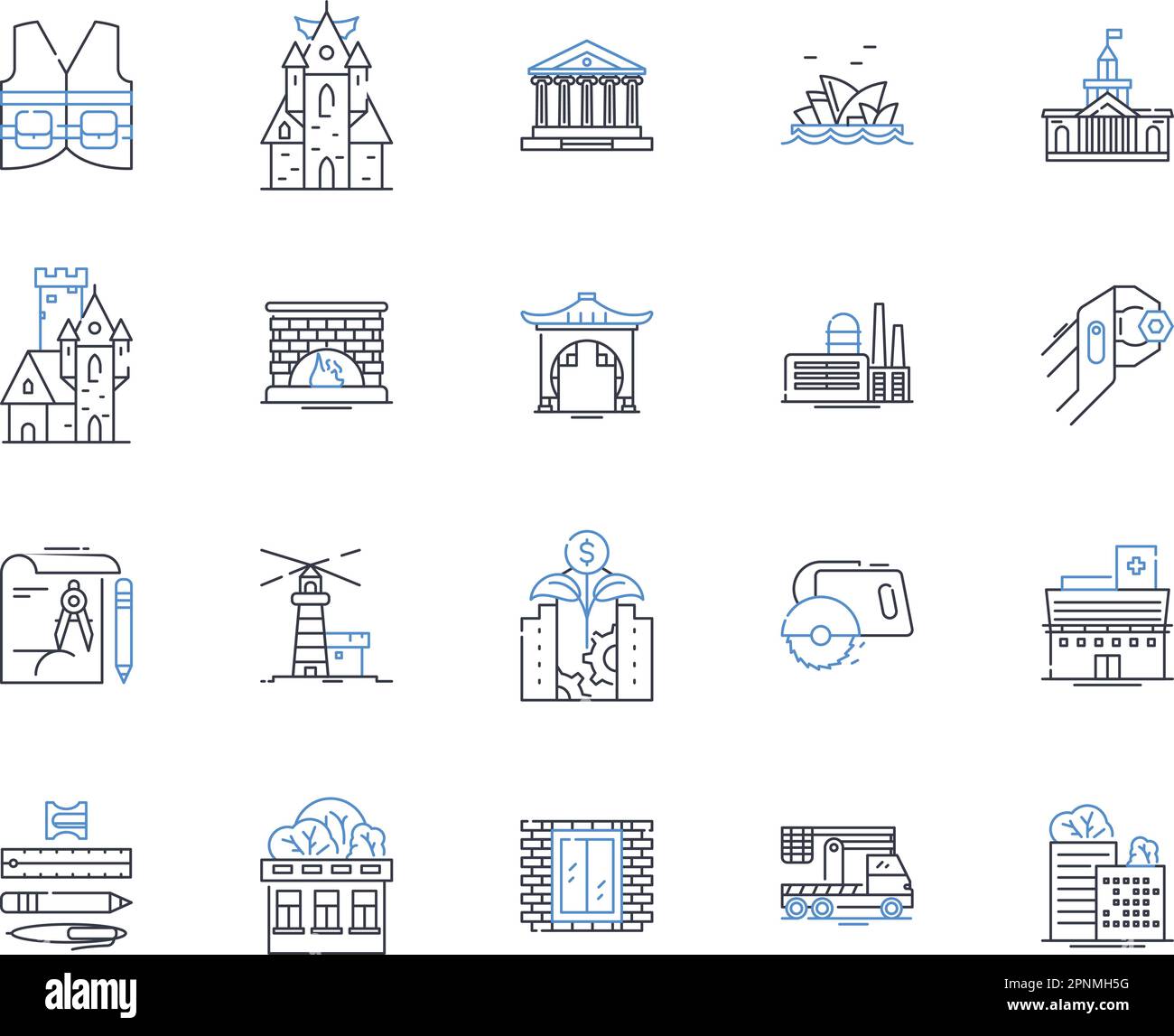 Fabrication line icons collection. Welding, Machining, Casting ...