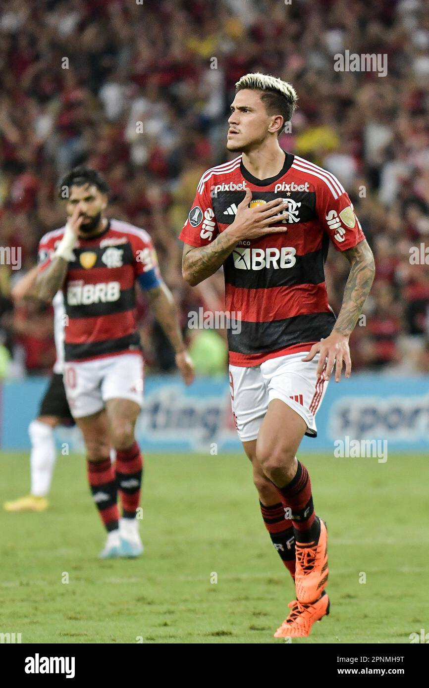 Rio de Janeiro, Brazil, 19th Apr, 2023. Pedro of Flamengo, celebrates ...