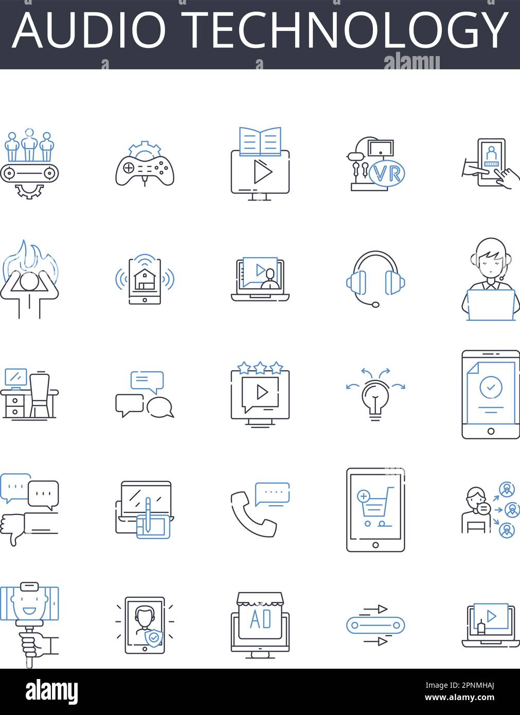 Audio technology line icons collection. Collaborative, Creative ...