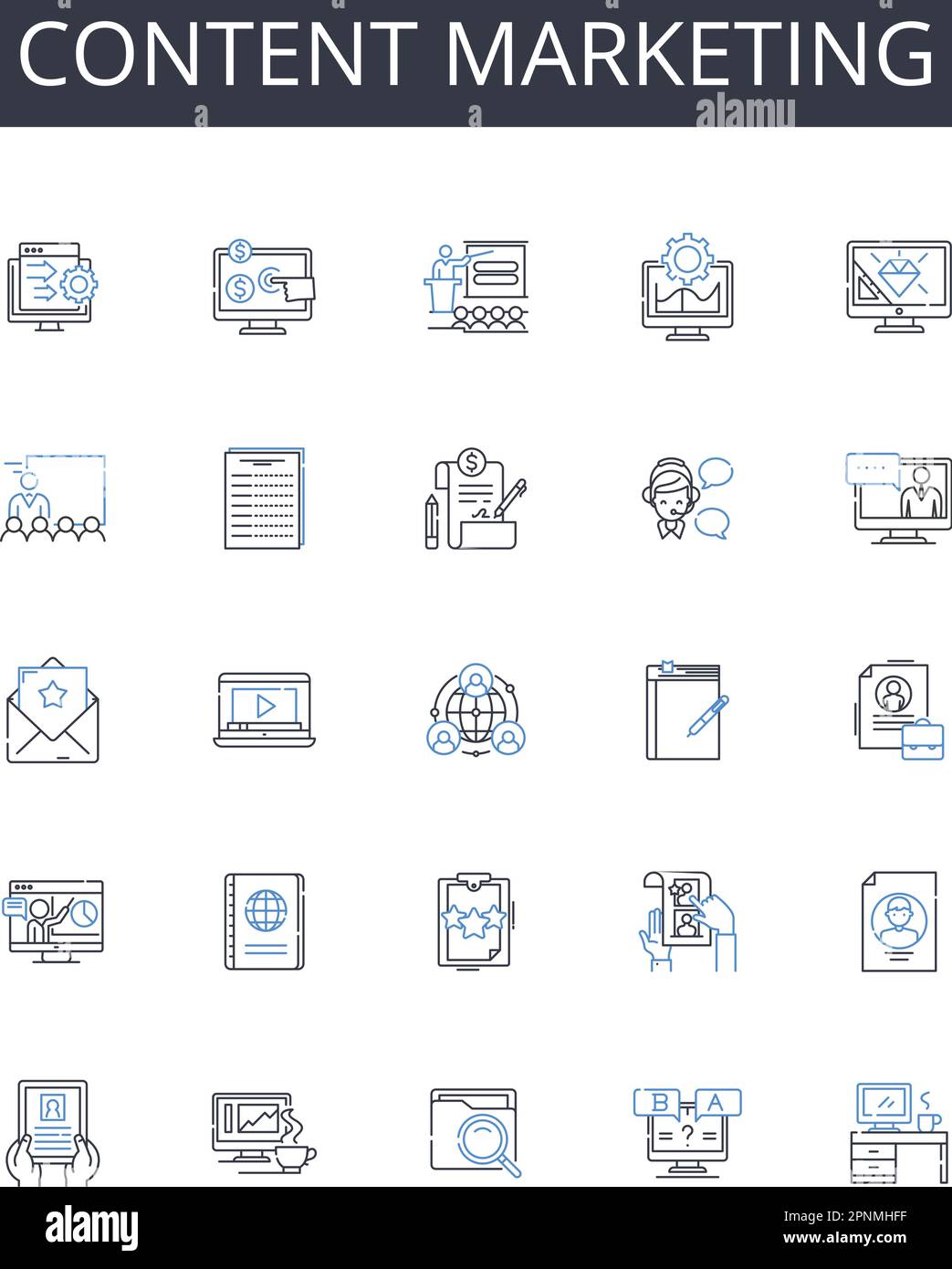 Content marketing line icons collection. Social nerking, Brand ...