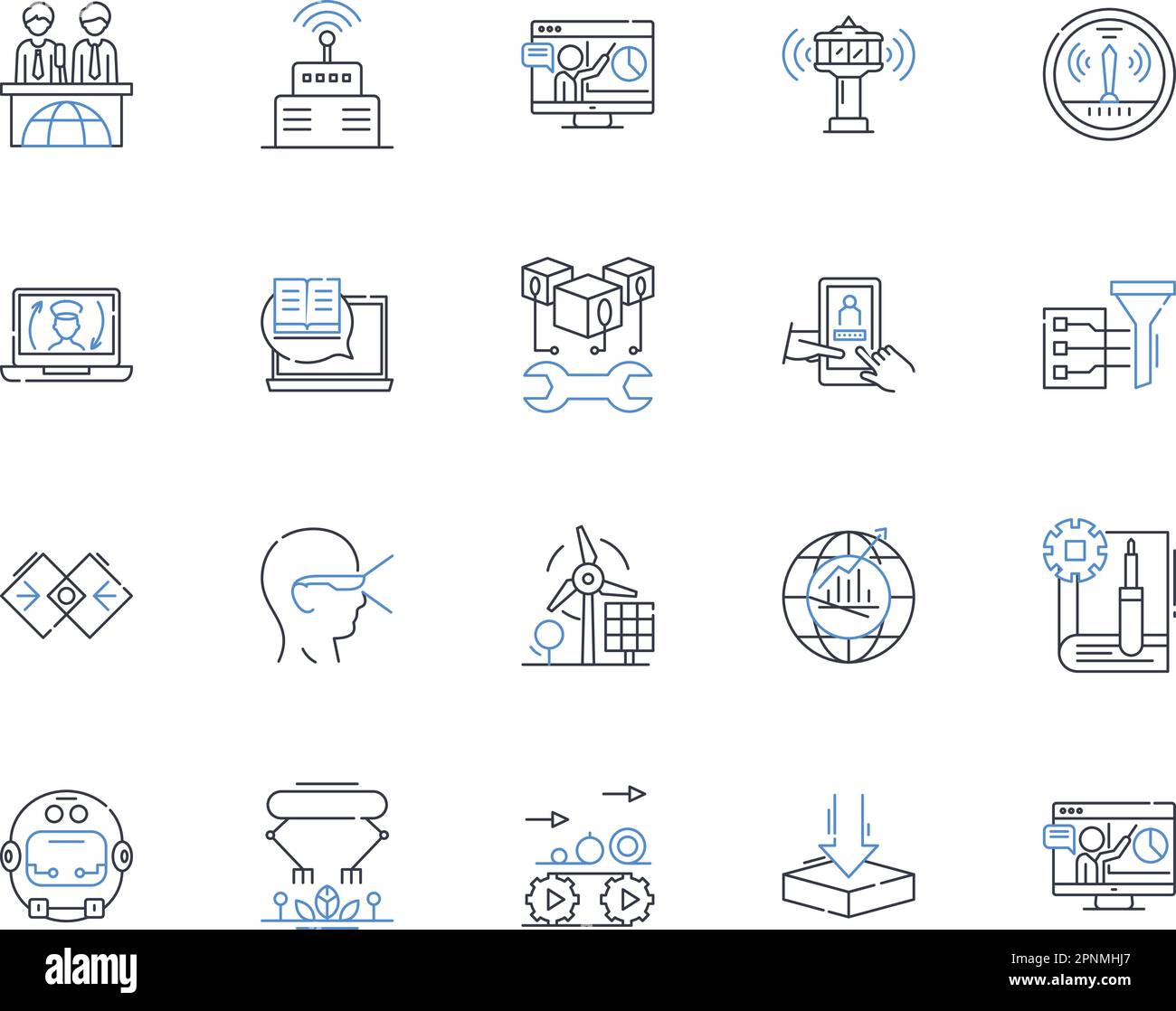 Hi-tech gadgets line icons collection. Robotics, Augmented, Nanotechnology, Wearables, Cloud ...