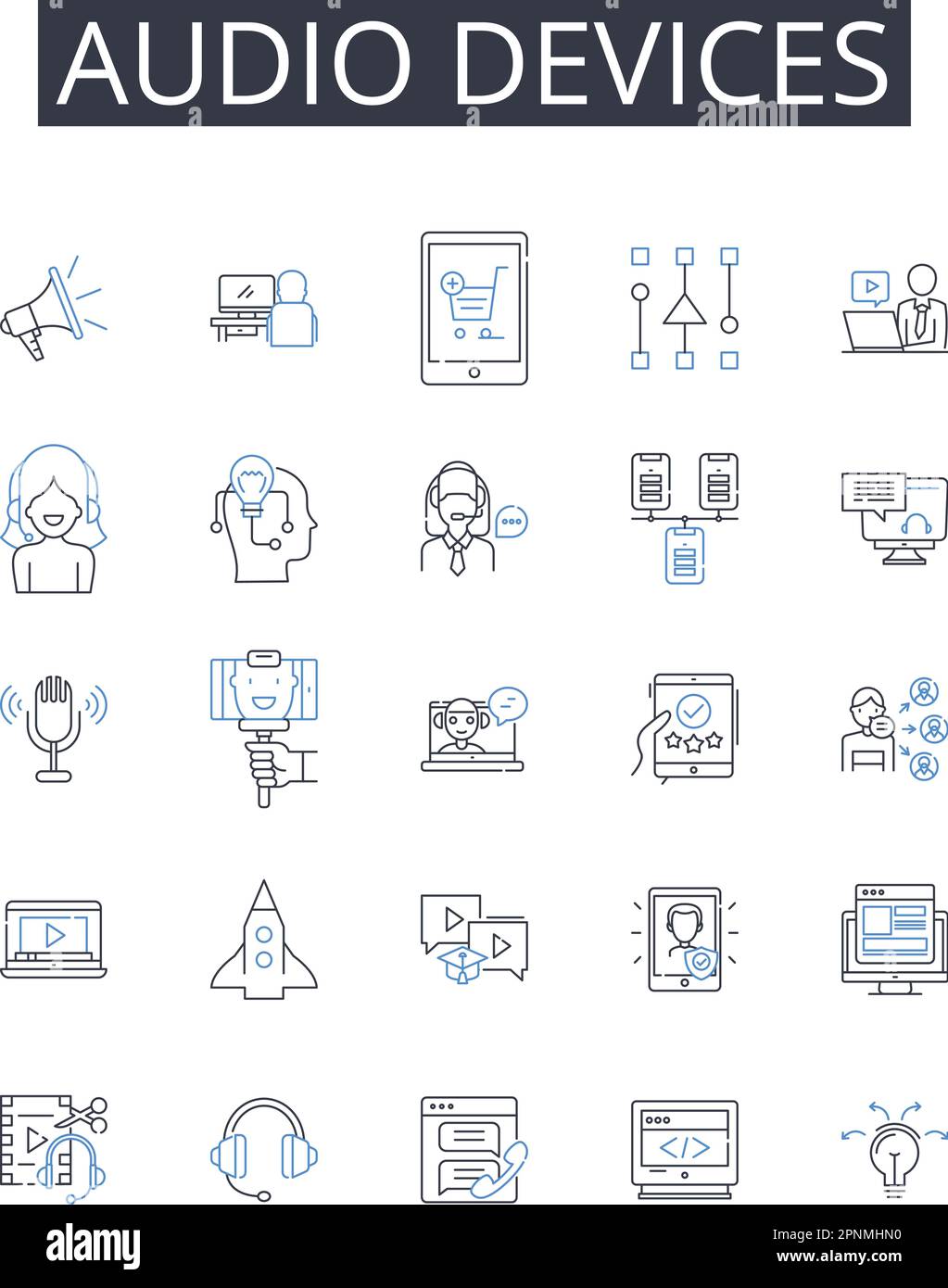 Audio devices line icons collection. Text messages, Video games ... Audio devices line icons collection. Text messages, Video games ...