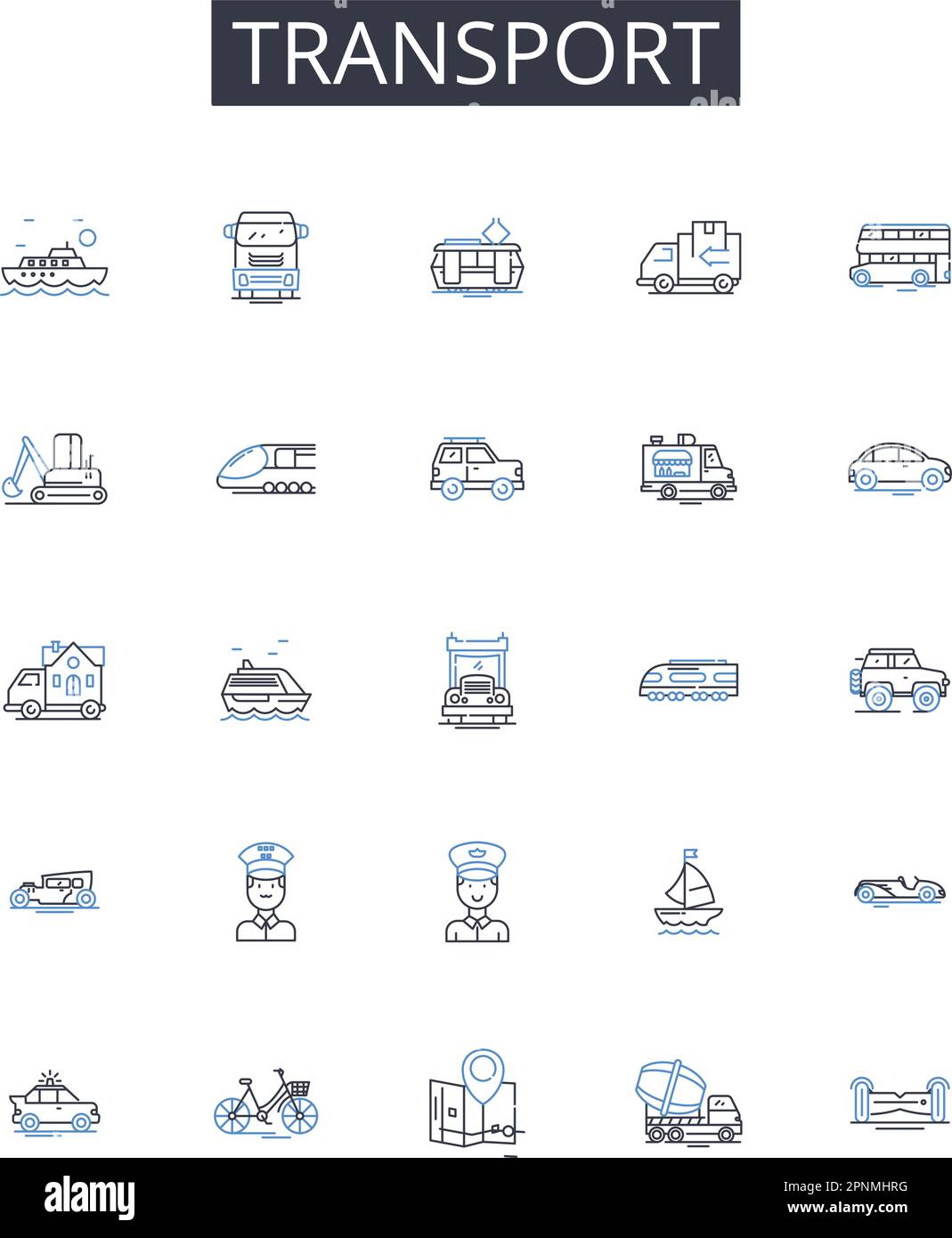Transport line icons collection. Movement, Carriage, Conveyance ...