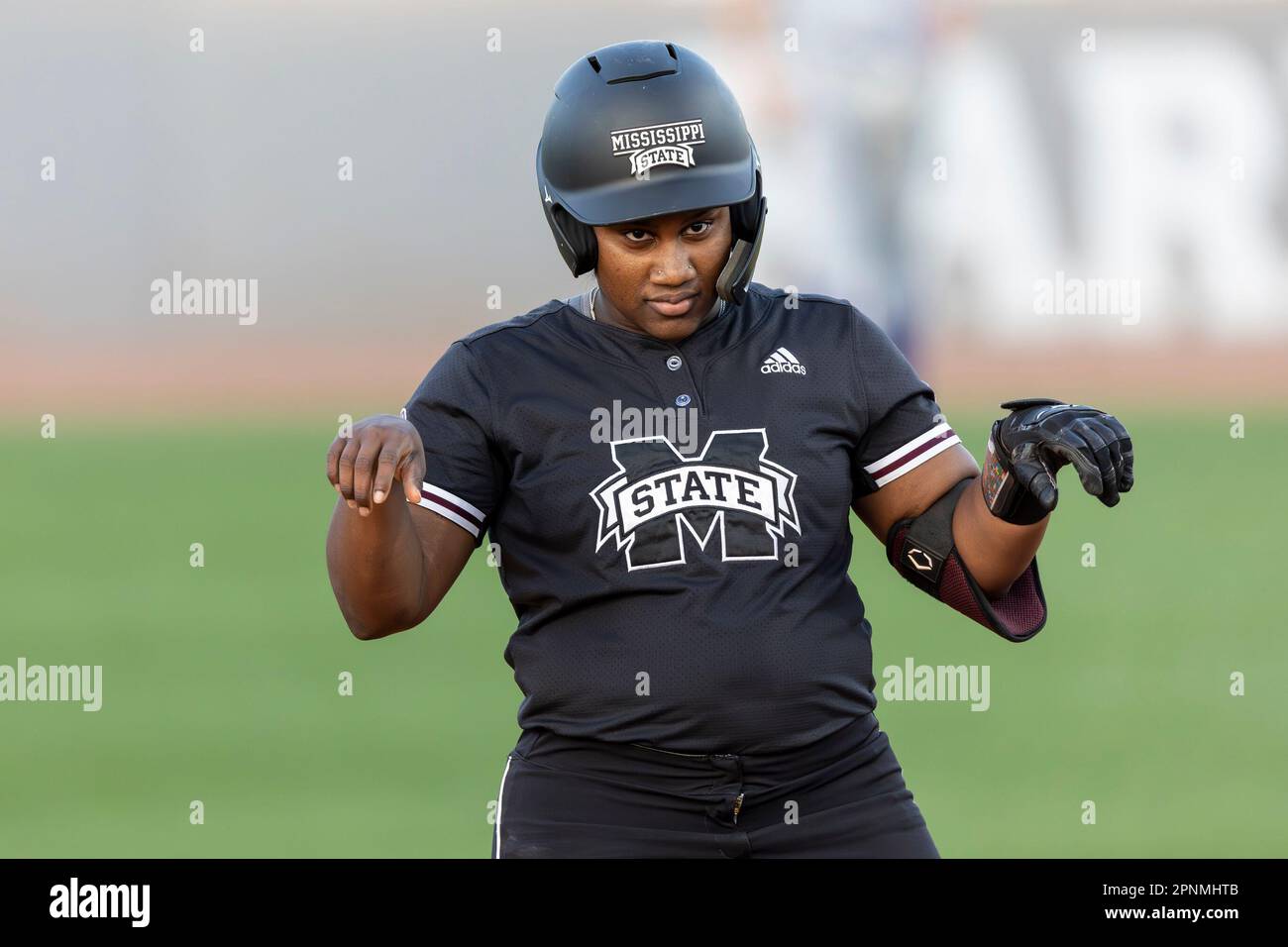 Mississippi State infielder Aquana Brownlee (20) celebrates after an ...