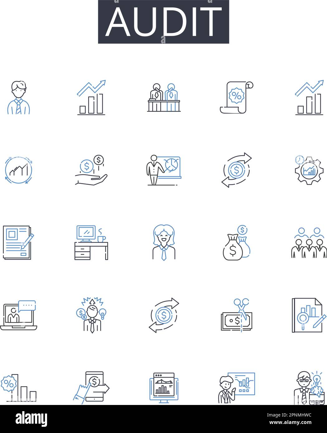 Audit Line Icons Collection Checkup Verification Inspection
