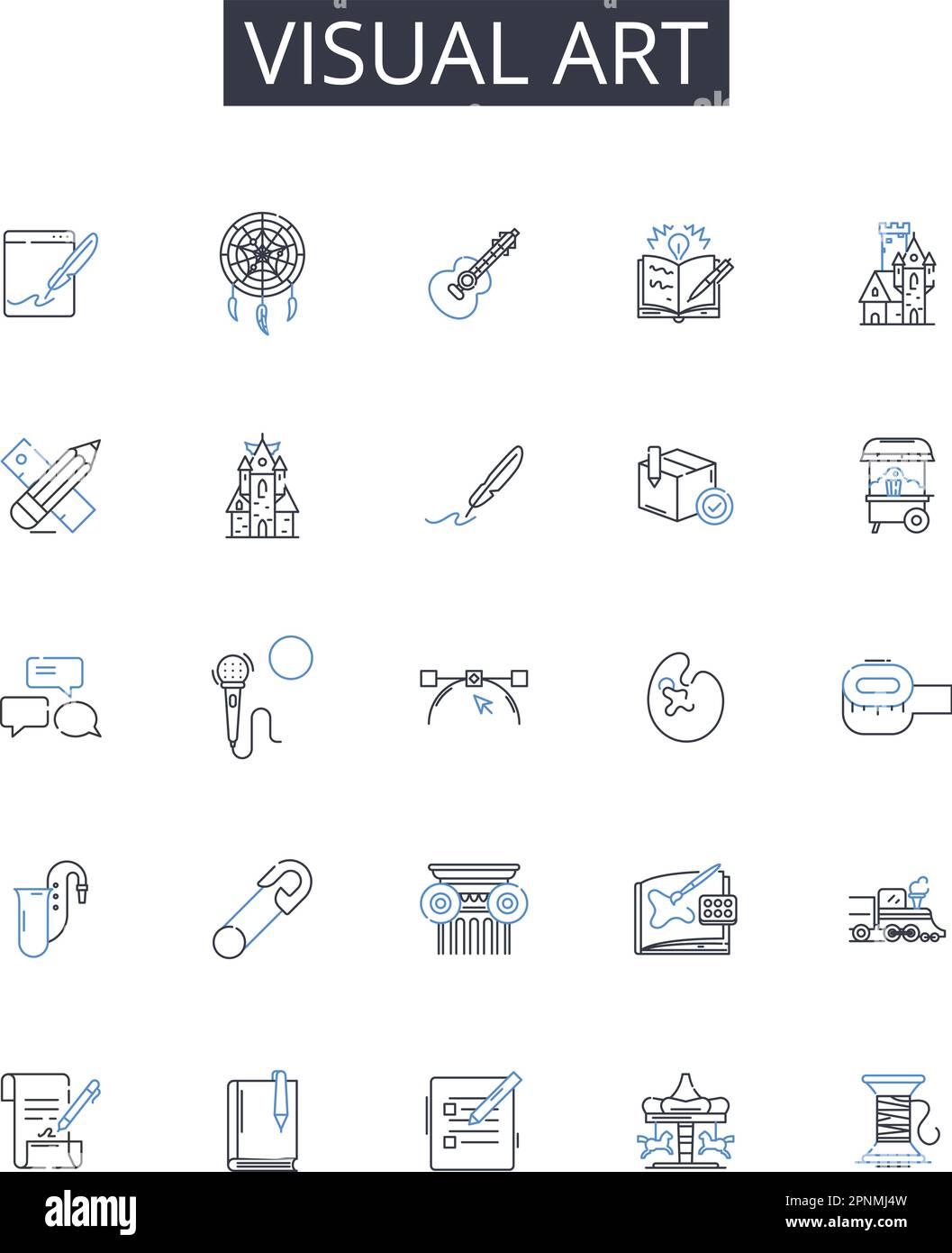 visual art line icons collection. Fine craft, Auditory arts, Performing arts, Concrete poetry ...