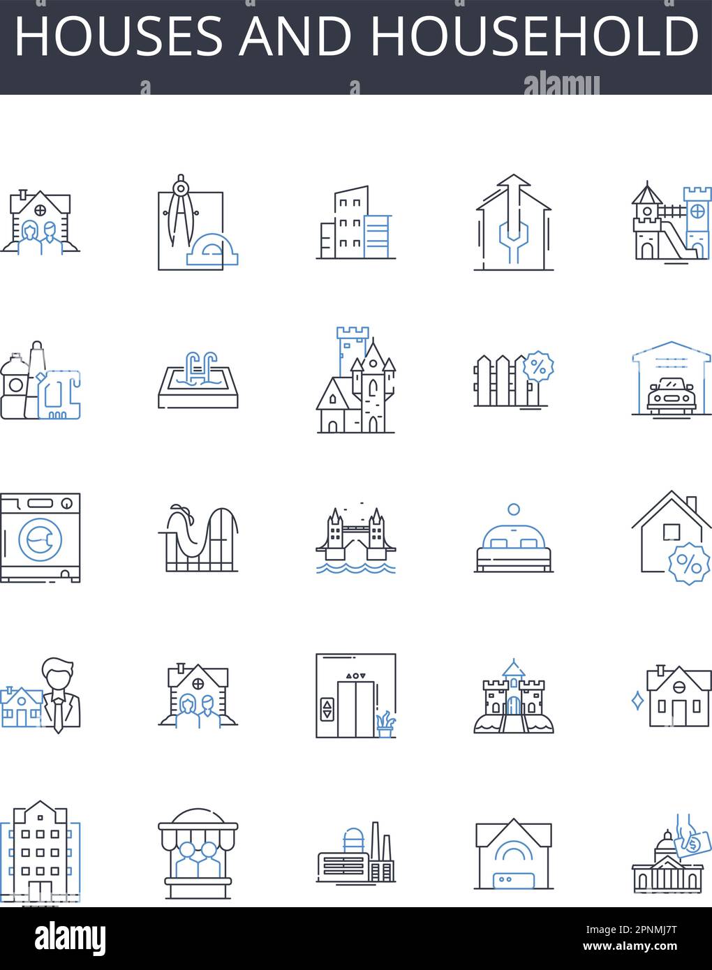 Houses and household line icons collection. Personality, Traits ...