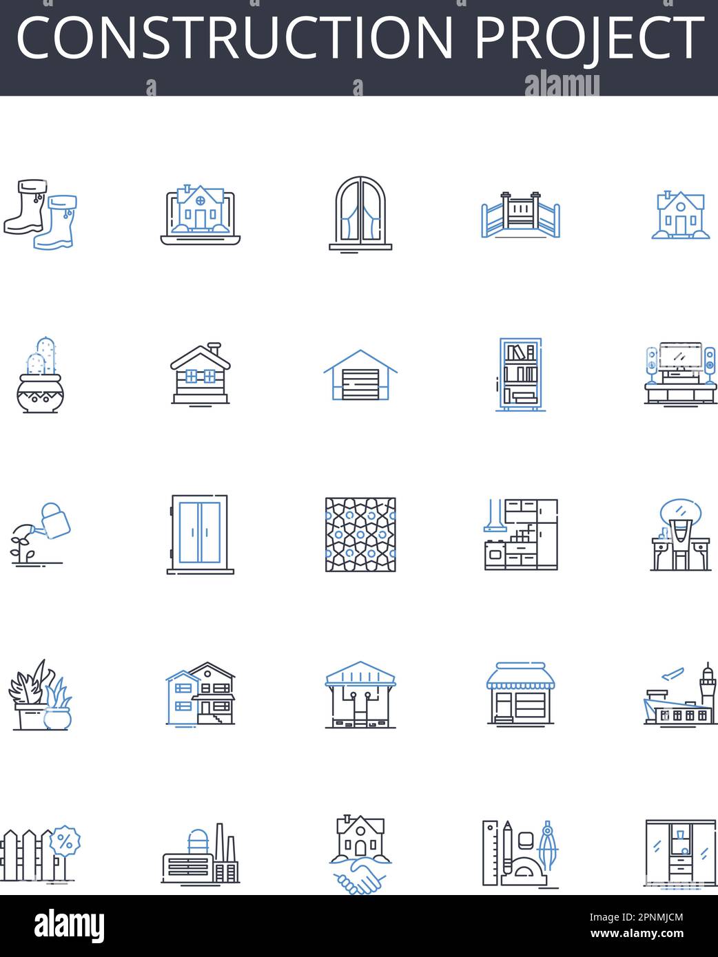 Construction project line icons collection. Business venture, Marketing ...