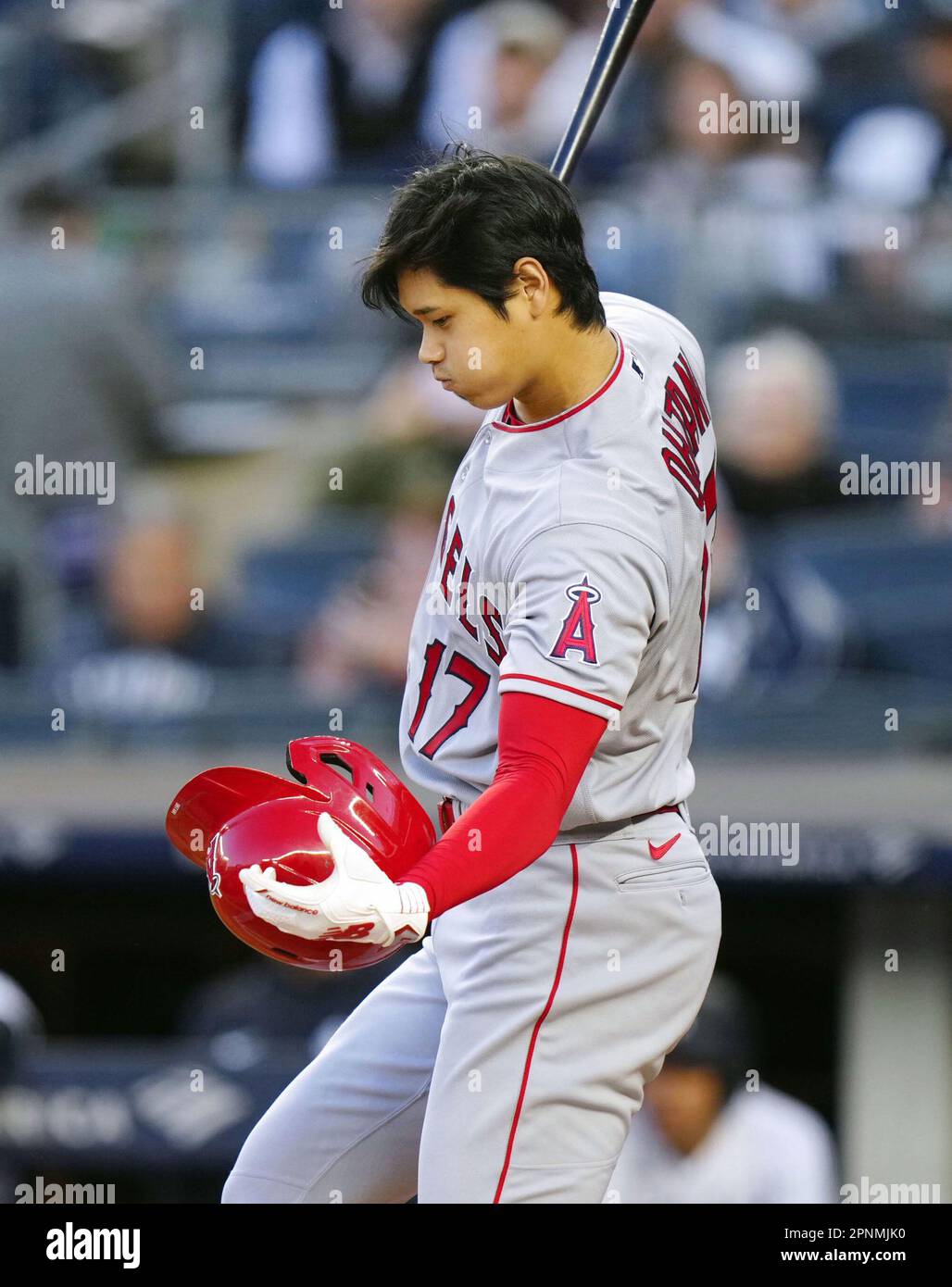 Los Angeles Angels designated hitter Shohei Ohtani's helmet flies off ...