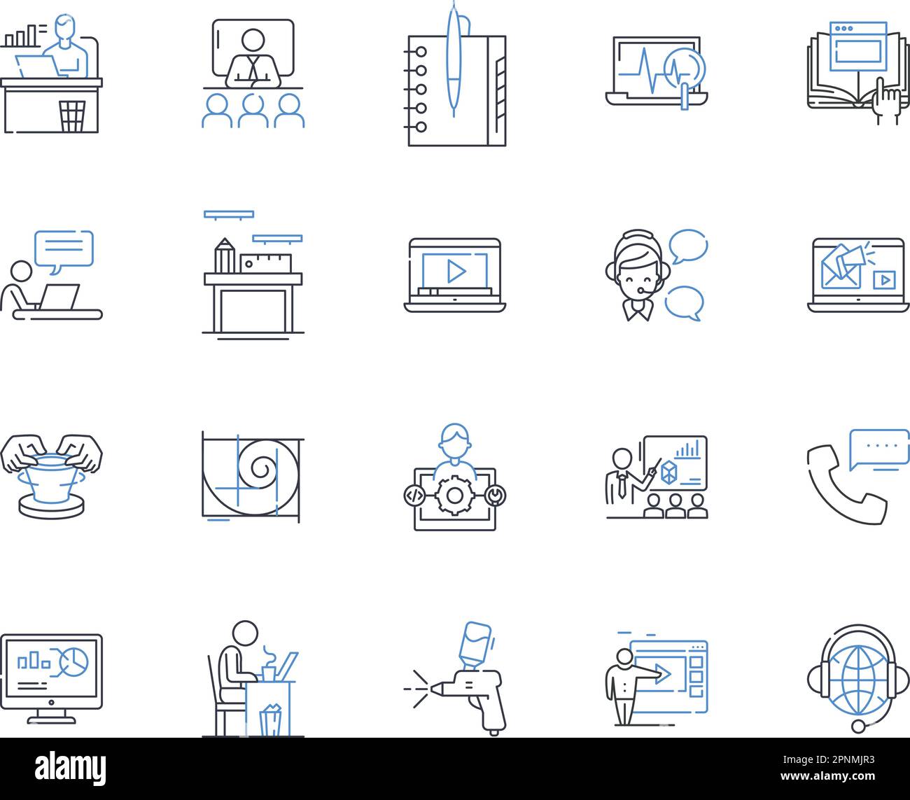 Combined Approach Line Icons Collection Synthesis Integration
