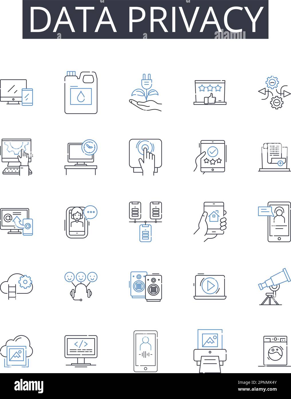 Data Privacy Line Icons Collection Cohesion Unity Collaboration Synergy Partnership