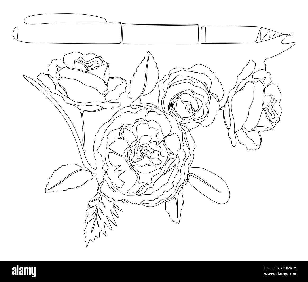 One continuous line of Rose drawn by with felt tip pen. Thin Line ...