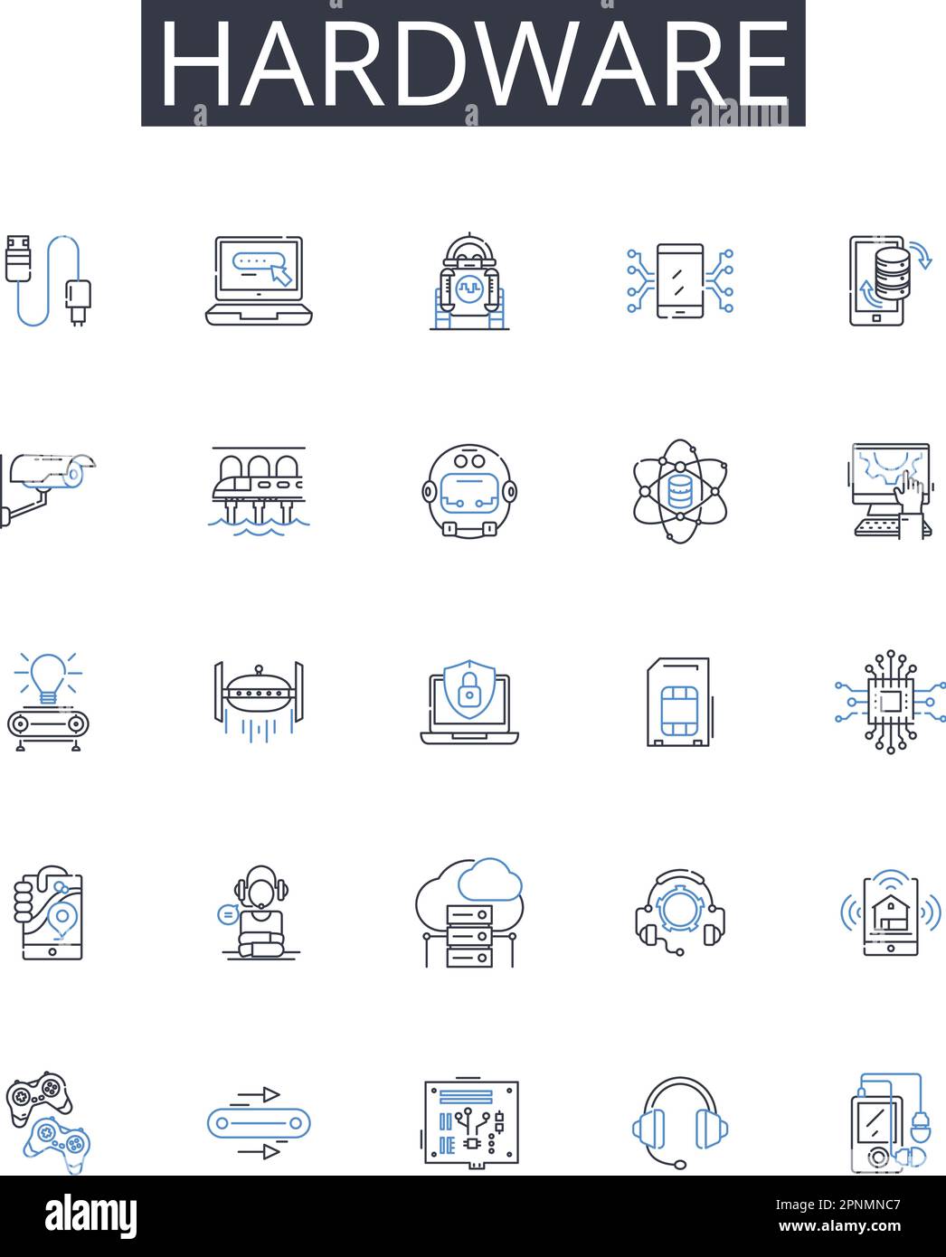 Hardware Line Icons Collection Tools Equipment Devices Compnts