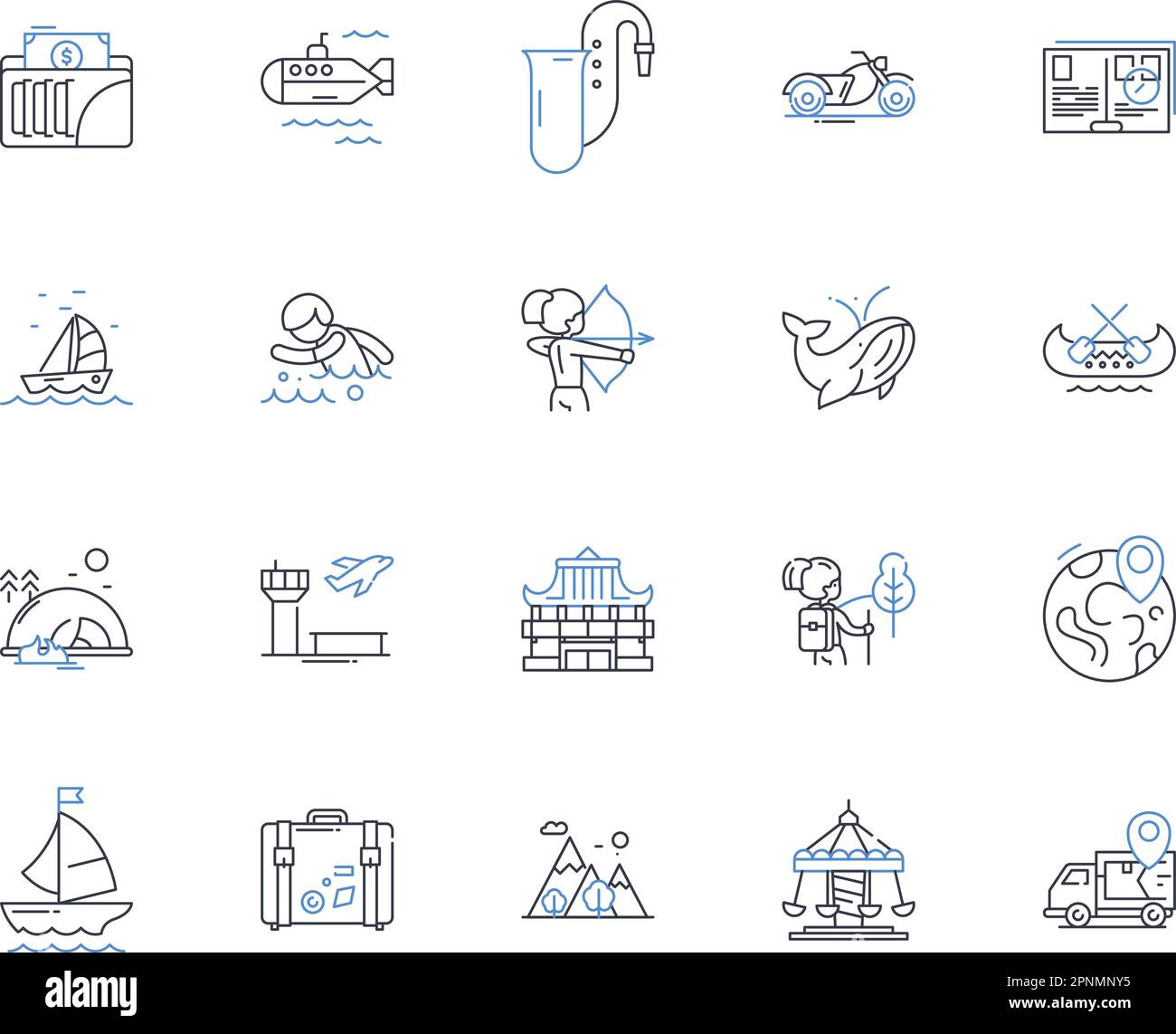 Hike line icons collection. Trek, Trail, Walk, Amble, Ramble, Explore ...