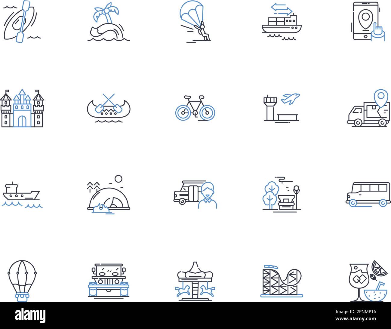Hiking line icons collection. Trail, Summit, Backpacking, Trekking ...