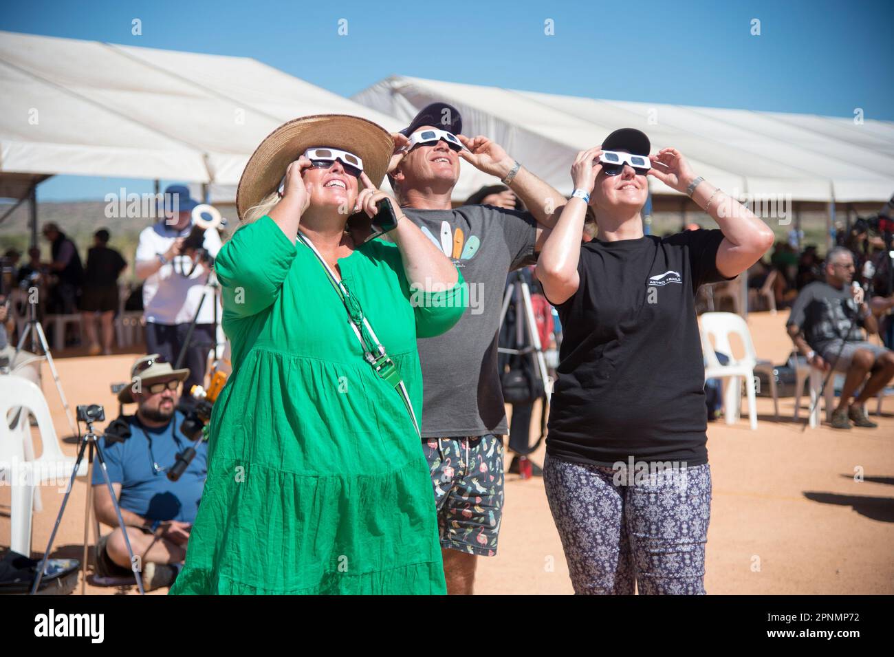 People gather ahead of a total solar eclipse at a viewing site 35km from Exmouth, Western ...