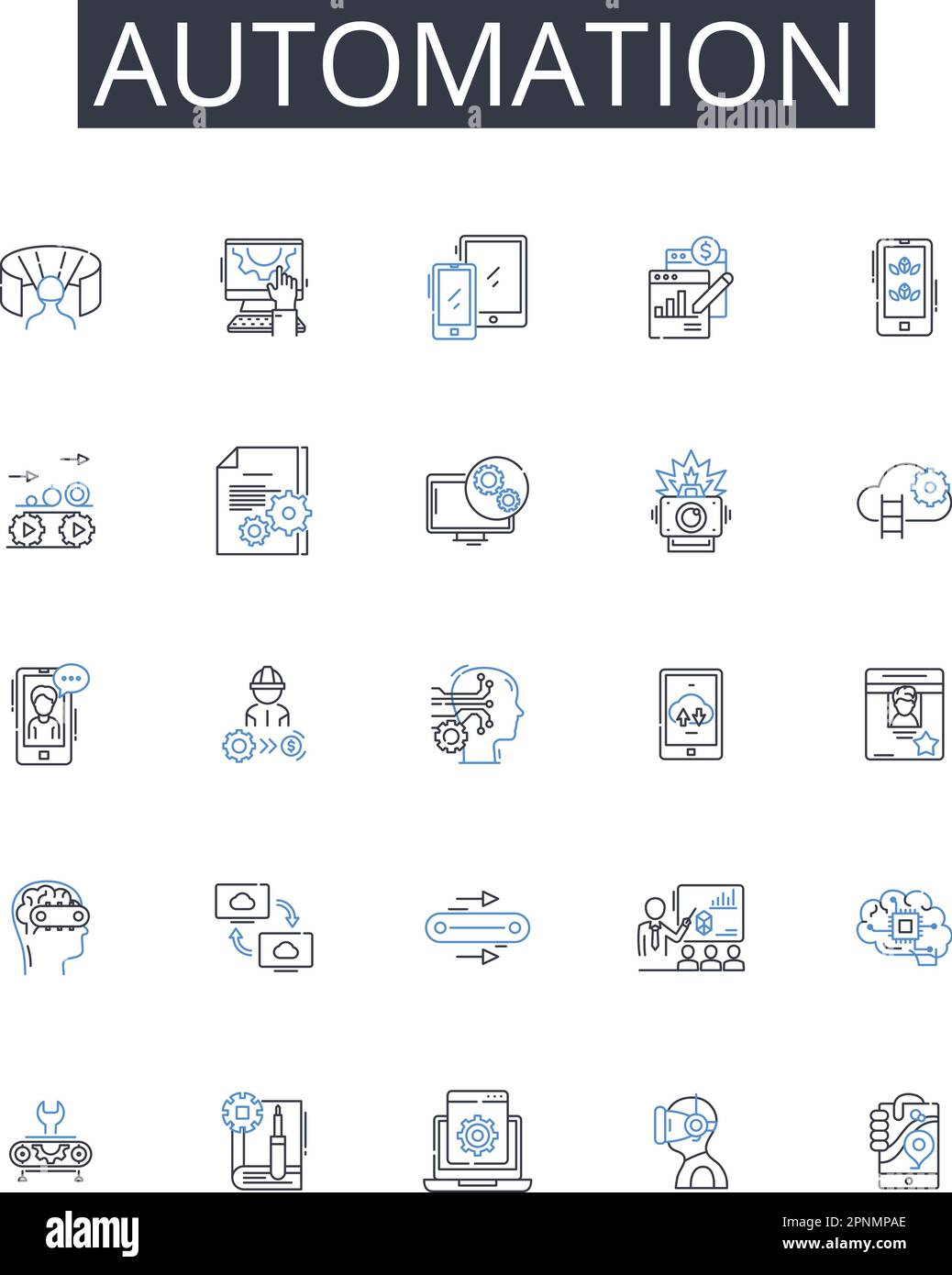 Automation line icons collection. Mechanization, Innovation, Modernization, Digitization ...