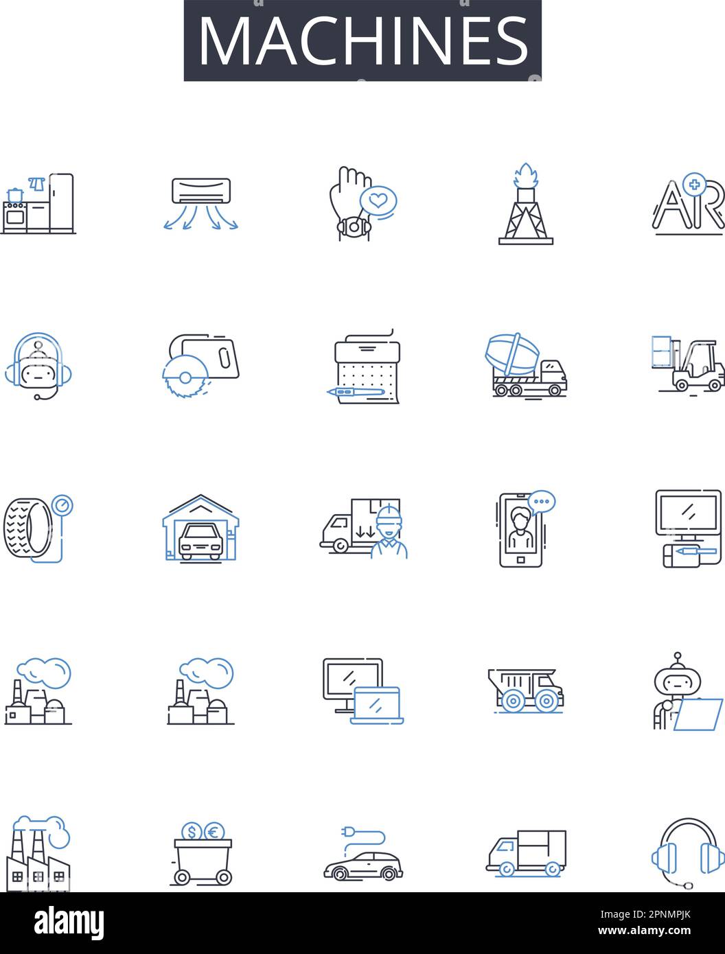 Machines line icons collection. Gearworks, Automatons, Mechanisms ...