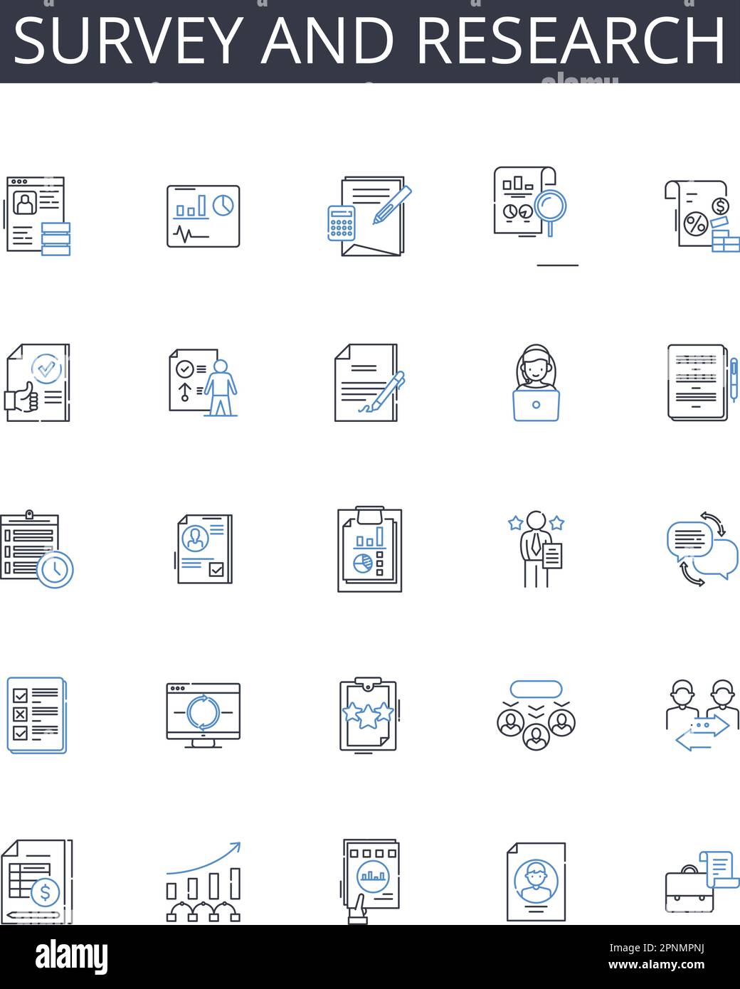 Survey and research line icons collection. Census, Sampling ...