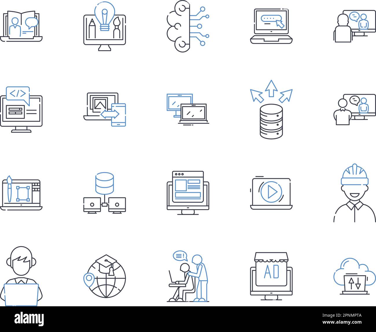 Electronic presence line icons collection. Online, Digital, Cyber, Internet, Web, Virtual ...