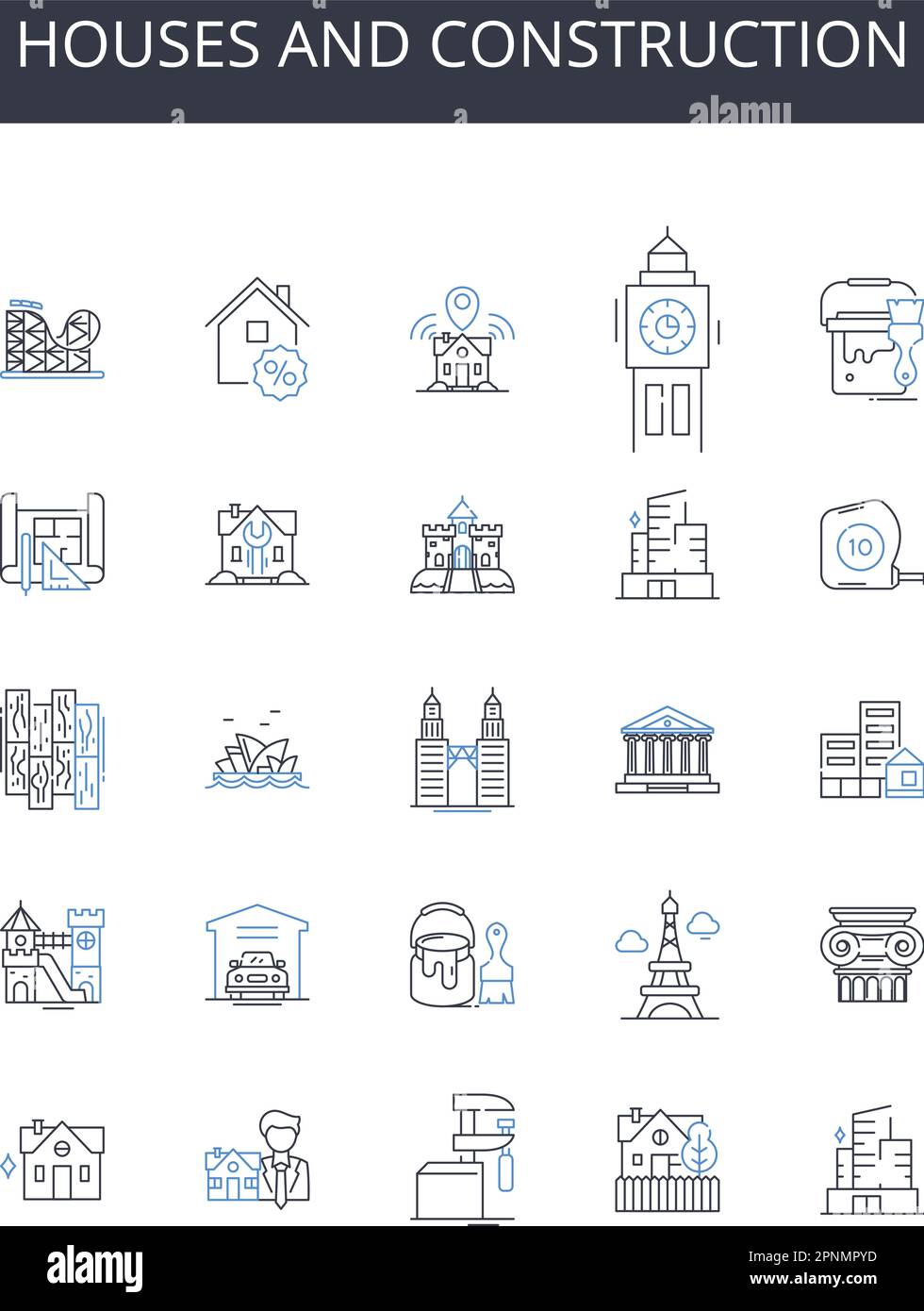 Houses and construction line icons collection. Domicile, Dwelling ...