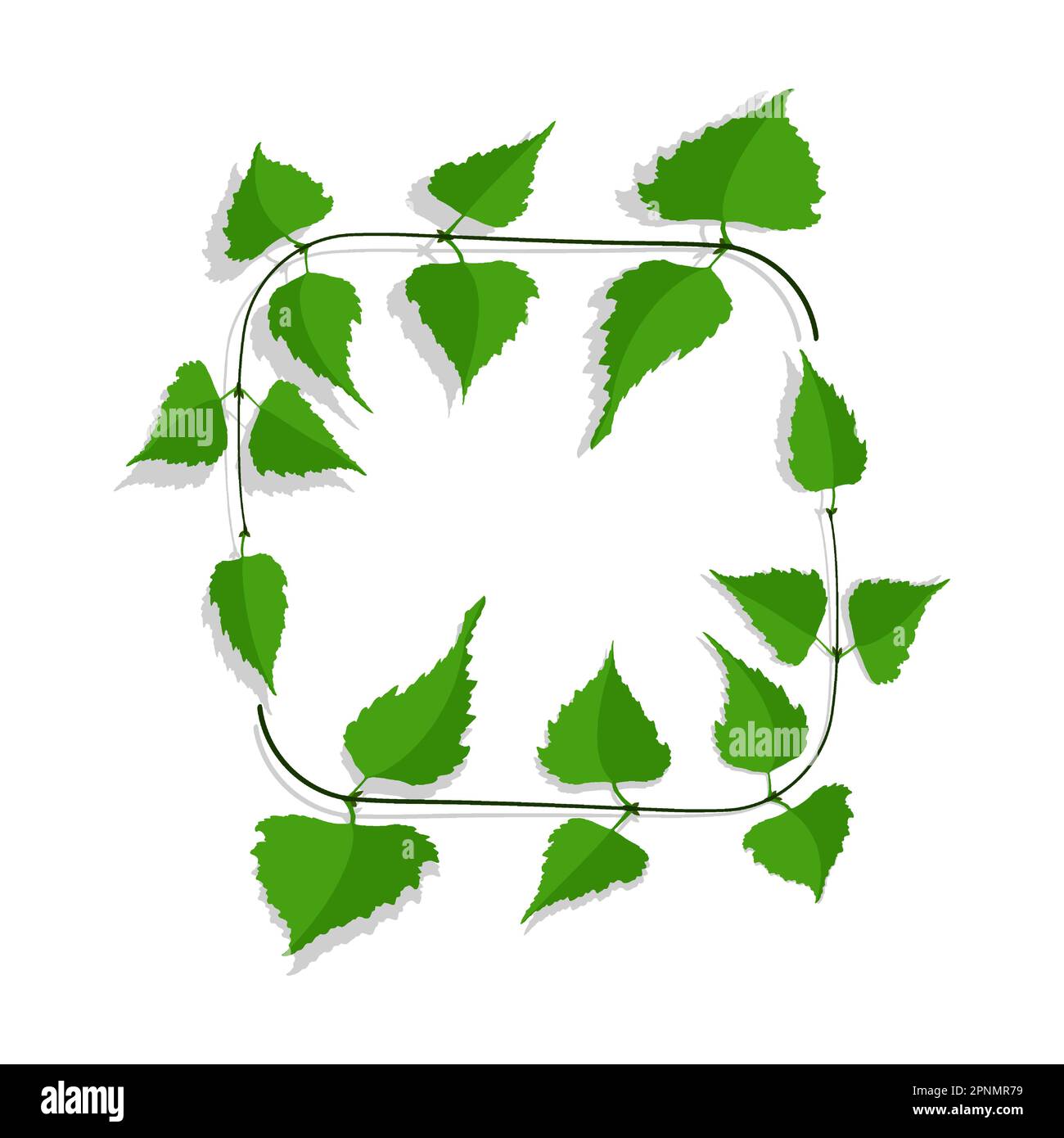 Decorative frame made of thin birch twigs and green leaves. Floral ...