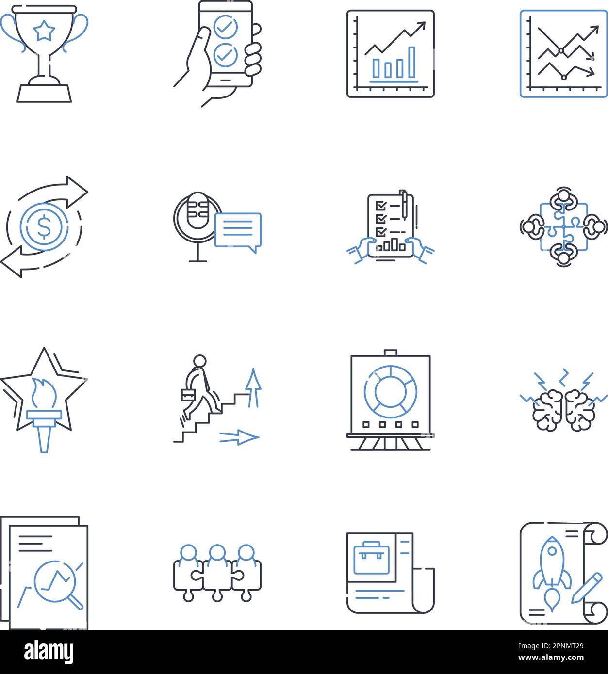 Development progress line icons collection. Milests, Progression, Advancement, Improvements ...