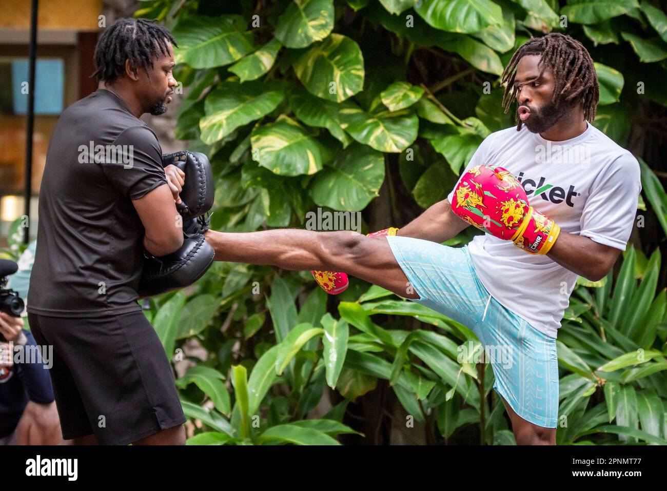HONOLULU, HAWAII - APRIL 18: Raufeon Stots shows some skills to the ...