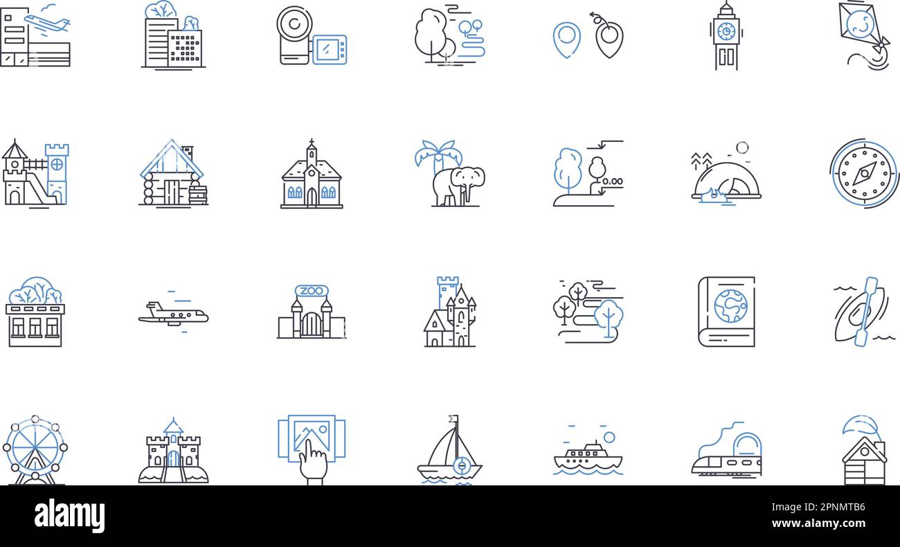 Foreign escapade line icons collection. Adventure, Culture, Exploration ...