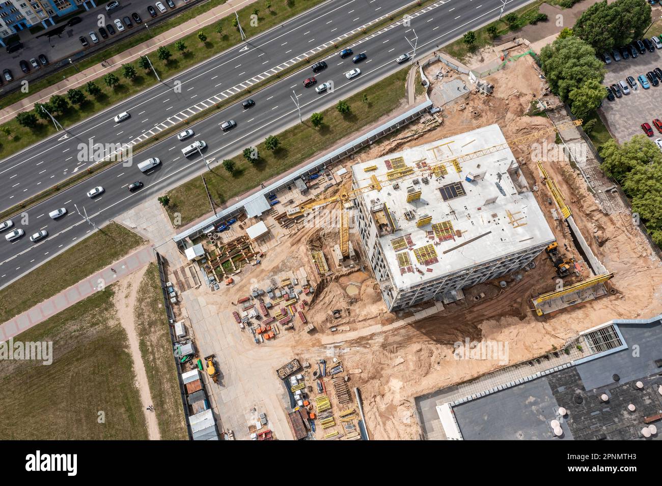 city construction site viewed from above. new concrete building under ...