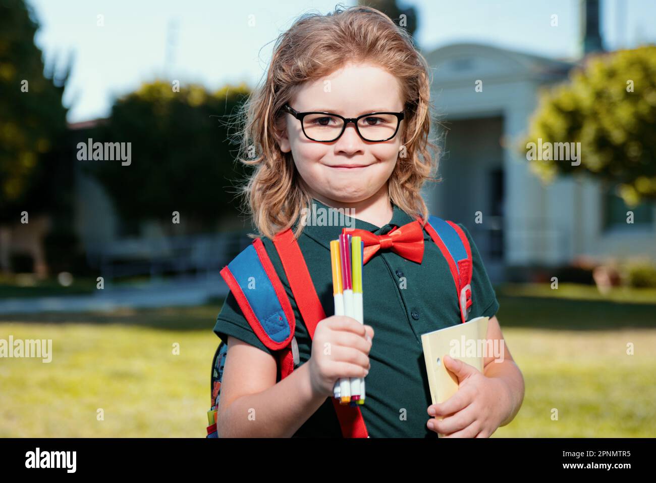 Funny nerd kid. School child concept. Cute pupil, kid in school uniform ...