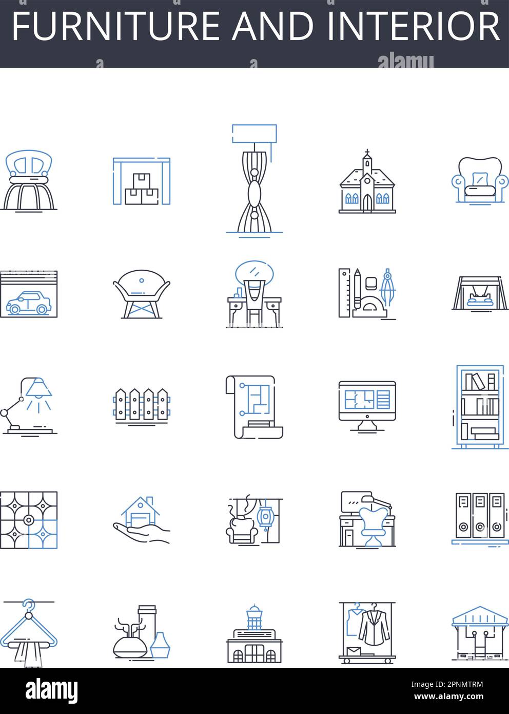 Furniture and interior line icons collection. Sofa settee, Armchair ...